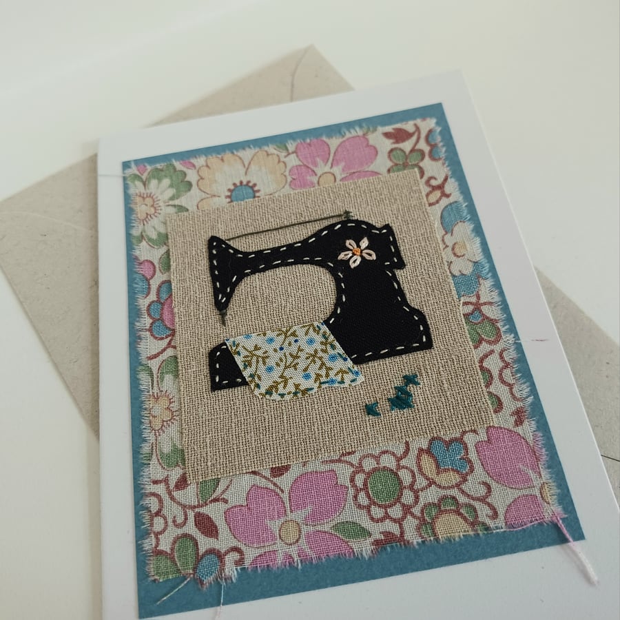 Vintage Sewing Machine Textile Art Card - Folksy