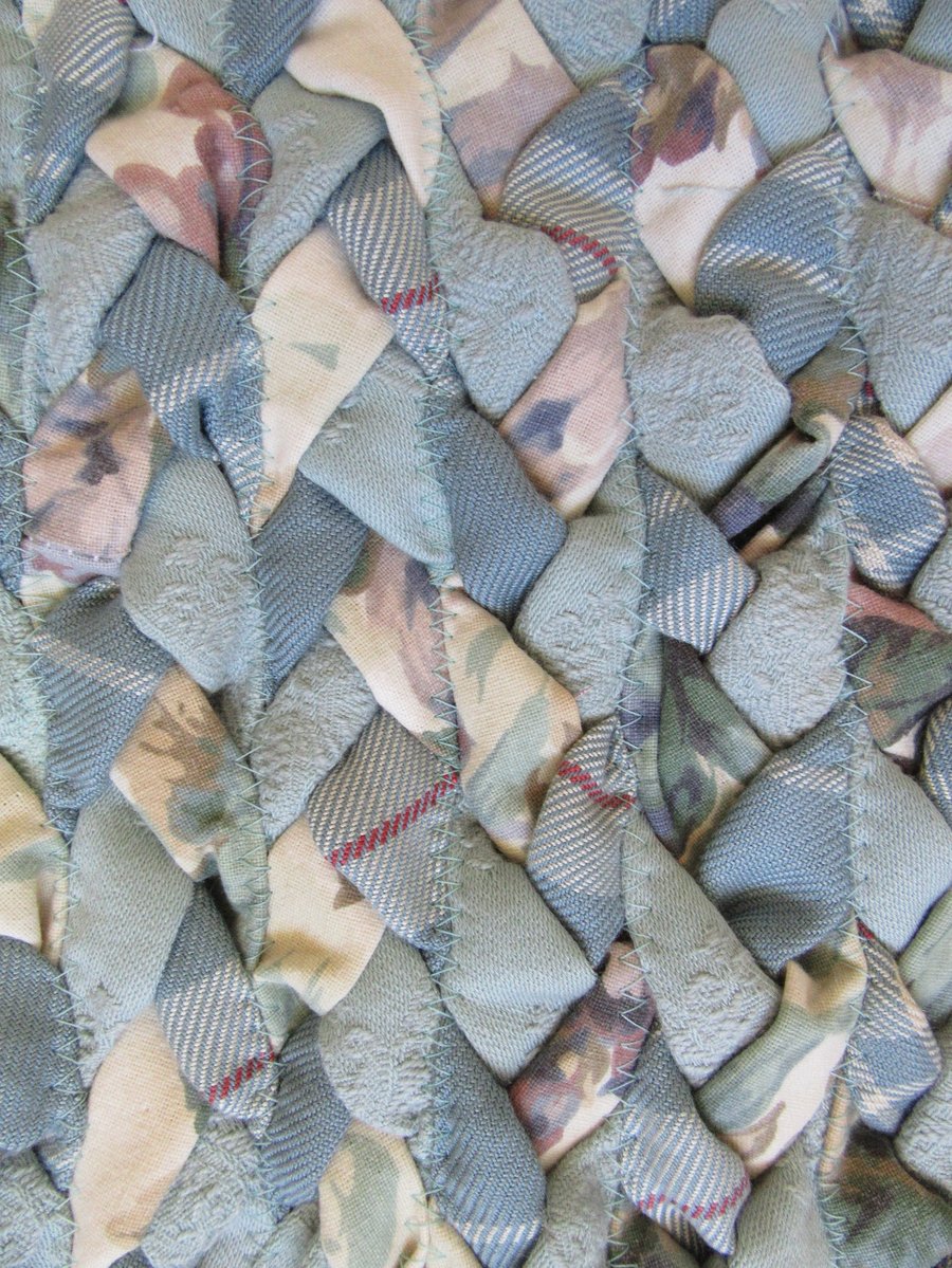 Hand Braided duck egg blue large oval rug mat - Folksy