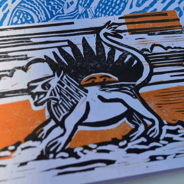 Lion Leo Hand Printed linocut Thank You or Birt... - Folksy