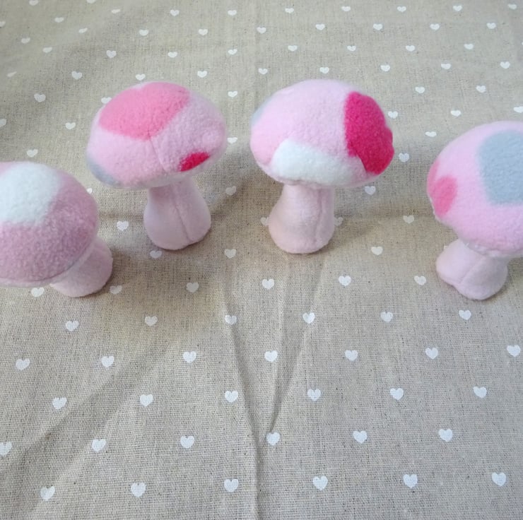 pink plush toadstool grey heart - Folksy