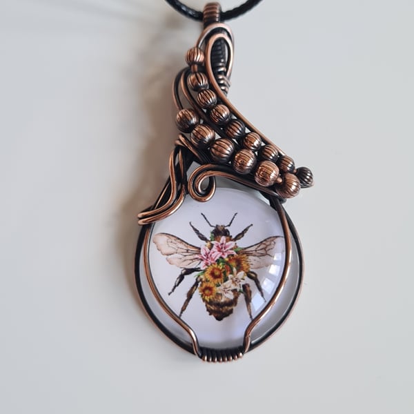 Bumblebee Bee Insect Glass Copper Pendant Neckl... - Folksy