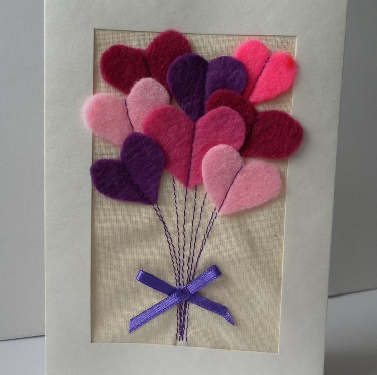 Valentine's Day Card, Pink and Purple Felt Hear... - Folksy
