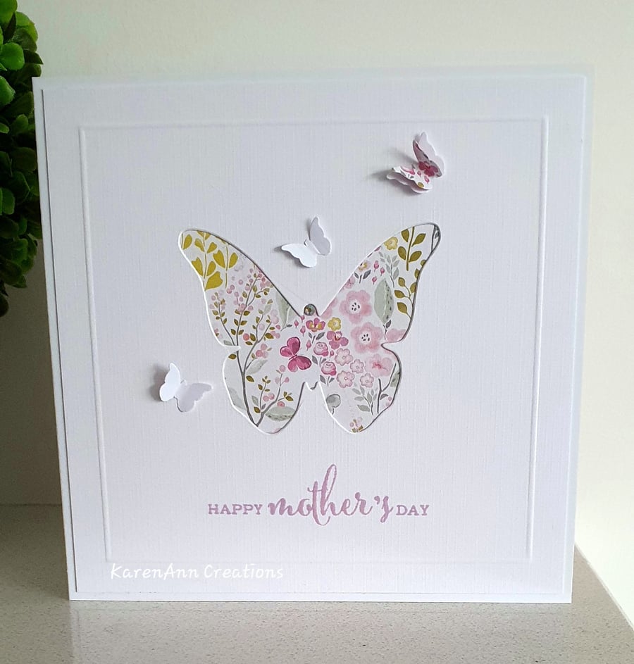 Butterfly floral Mother's day card in soft past... - Folksy