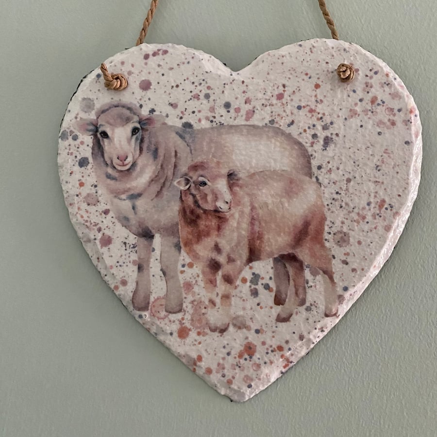 Sheep and Lamb Themed decoupaged Hanging Slate ... - Folksy