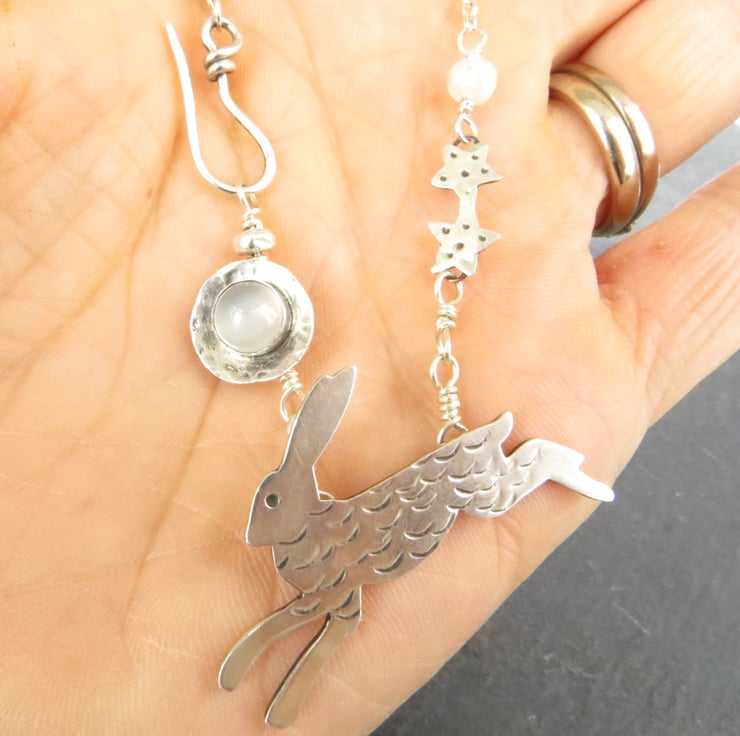 Silver Hare Necklace, Moonstone Hare Pendant, M... - Folksy