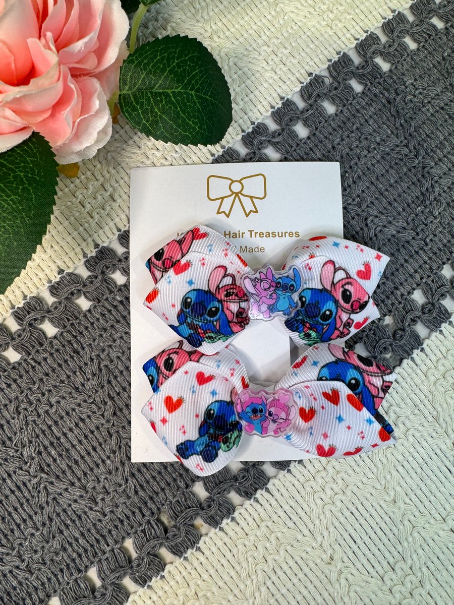 Stitch and Angel Hair Bows Clips x2 - Folksy