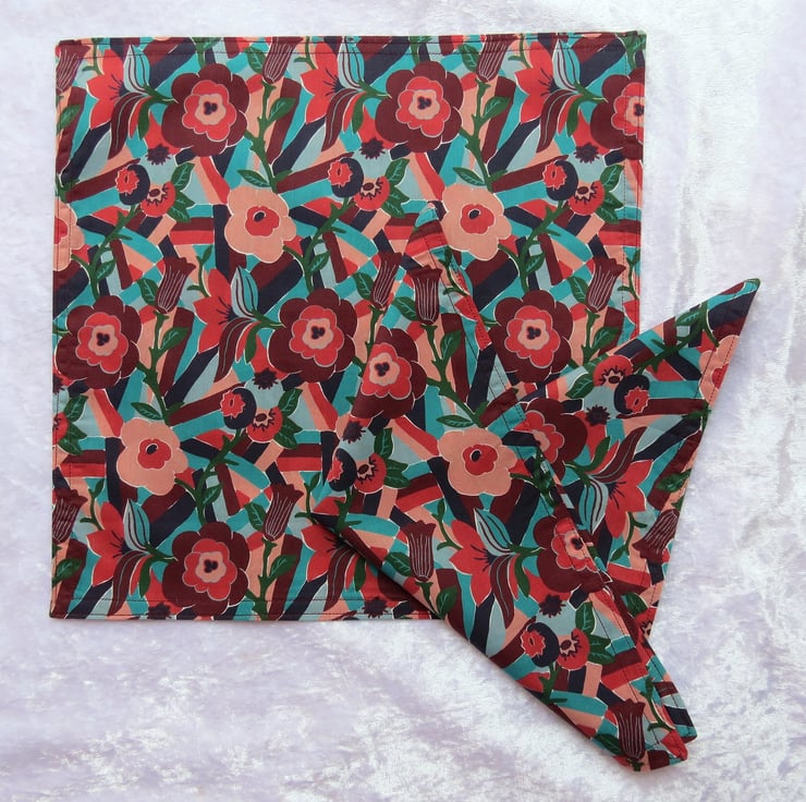 Liberty Lawn napkins, reversible, set of two, d... - Folksy