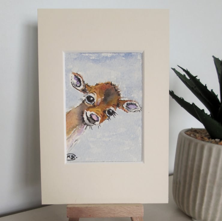 SOLD - Fawn Deer Original Miniature ACEO painting - Folksy