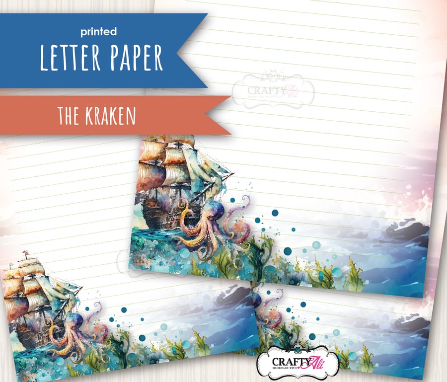 Letter Writing Paper The Kraken, nautical and m... - Folksy