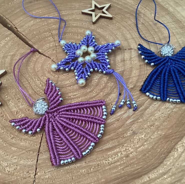 Angel macrame angel set of 3 beautiful handmade... - Folksy