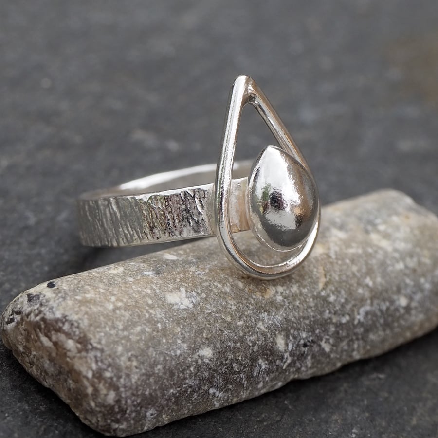 Sterling Silver Tear Drop Ring, Recycled Silver - Folksy