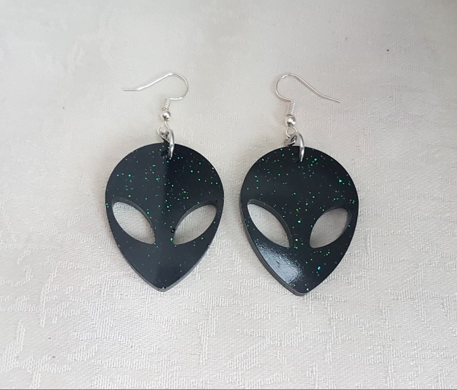 Slightly Sparkly Black Alien Head Earrings. - Folksy