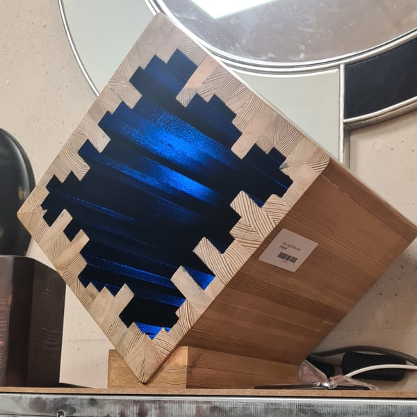 Large Cube Siberian Larch Wood RGB Lamp - Folksy