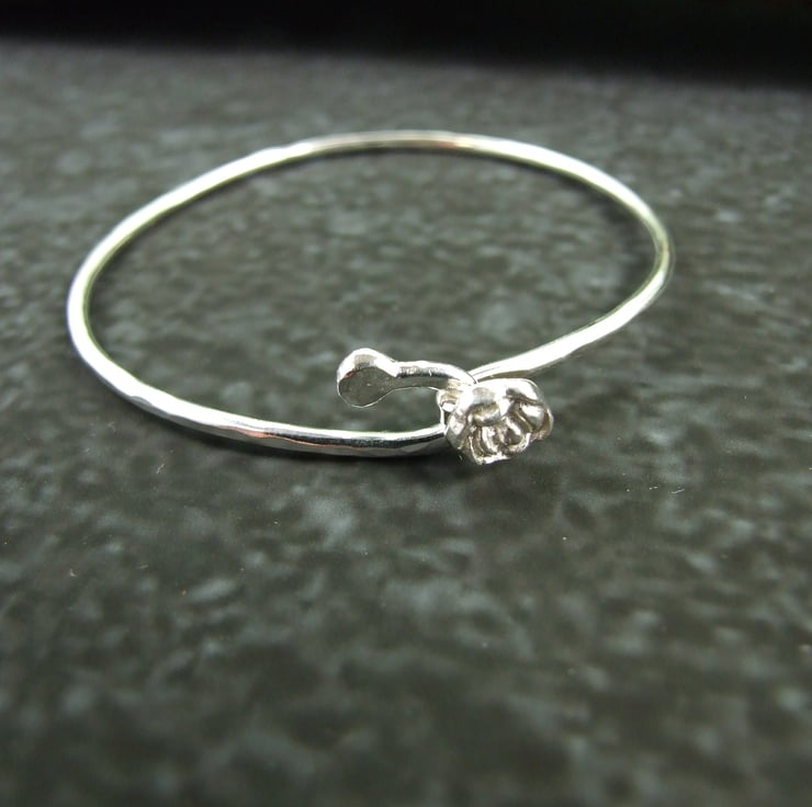 Sterling Silver Tension Bangle with Flower Moti... - Folksy
