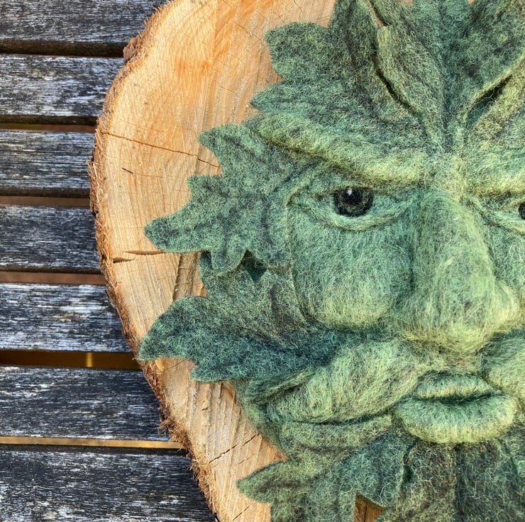 Needle felted Green man wall plaque, woollen sc... - Folksy