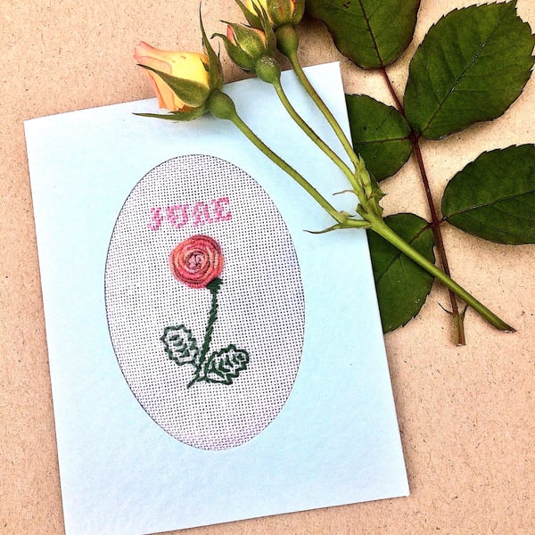 June Birthday. Embroidered Rose Card For June's... - Folksy