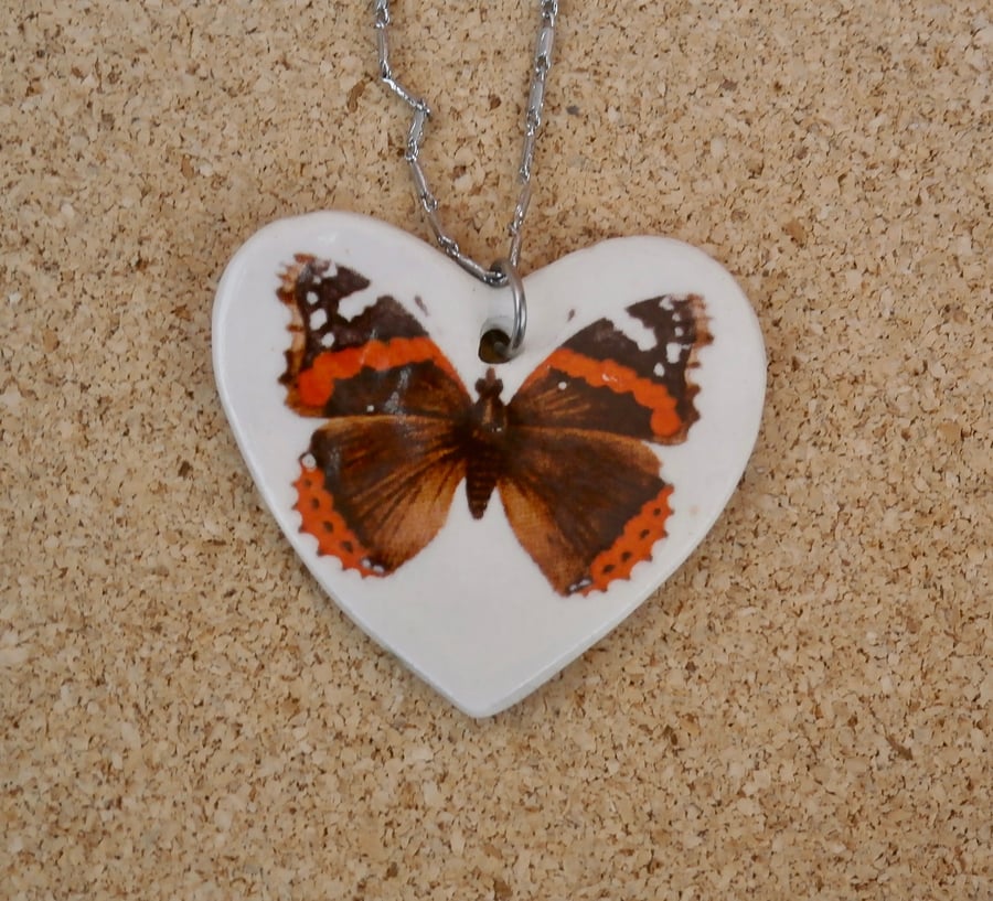 Heart pendant with butterfly, stainless steel c... - Folksy