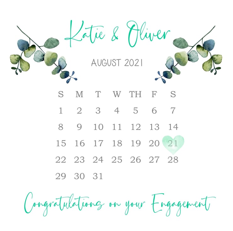 Calendar Card Personalised with Names and Date ... - Folksy