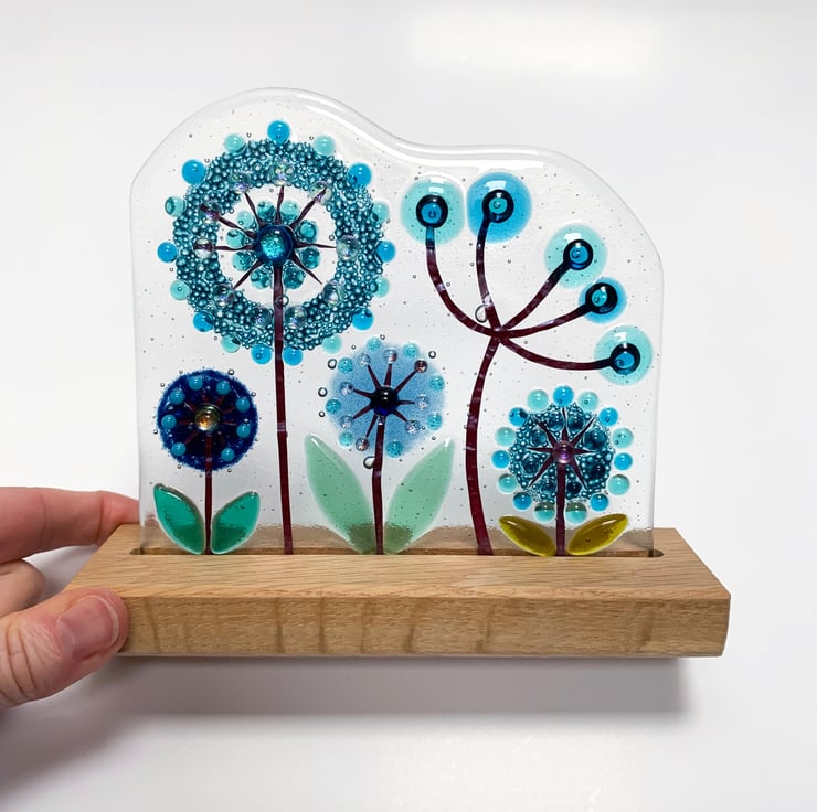 Fused Glass Botanicals on Oak 3 - Handmade Fuse... - Folksy