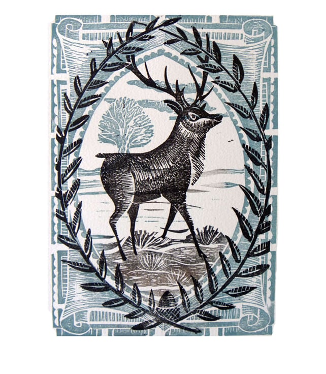 The Stag original linocut print - Folksy