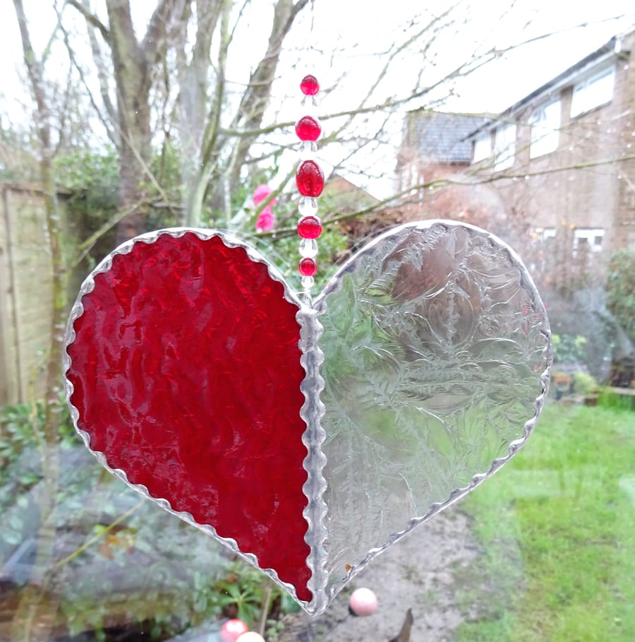 Stained Glass Heart Suncatcher - Red - Folksy