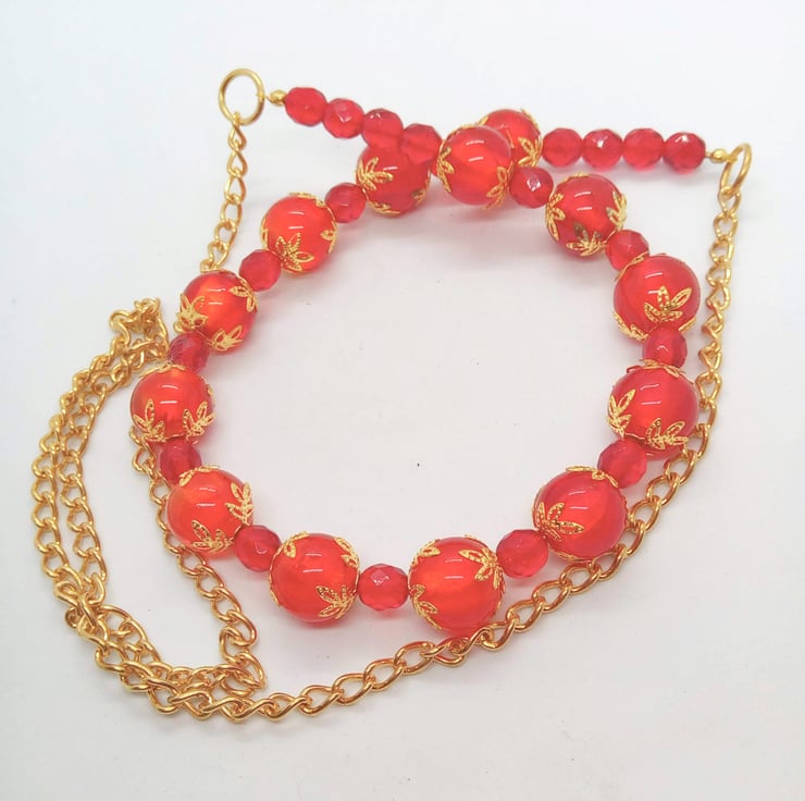 Red Glass and Crystal Bead Jewellery Set with G... - Folksy