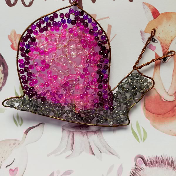 Snail Copper wire and glass beaded hanging deco... - Folksy