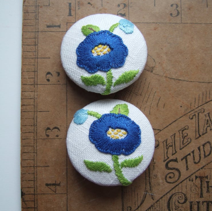 A pair of jumbo extra large buttons, covered wi... - Folksy