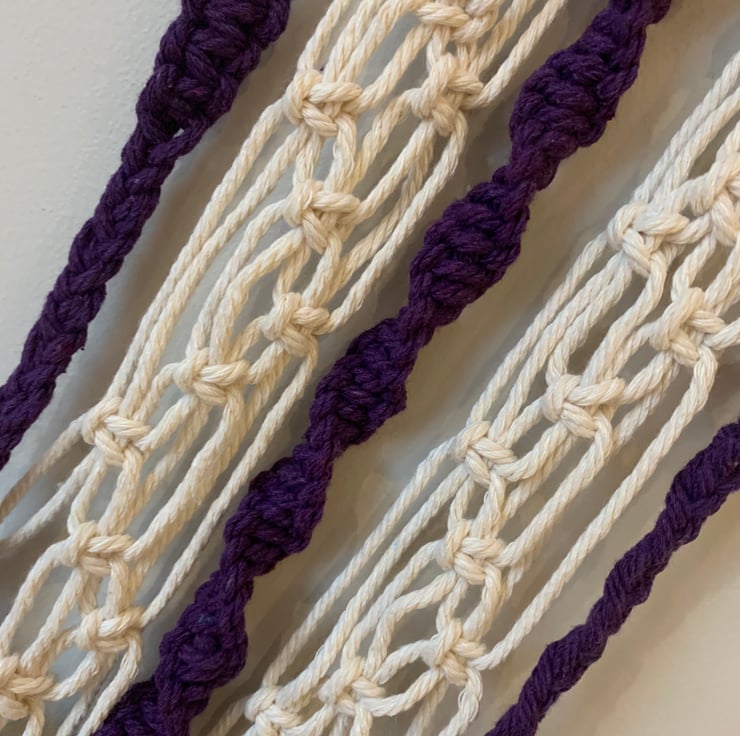 Ivory and purple macrame wall hanging, handmade... - Folksy