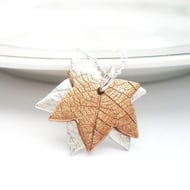 Copper and Silver Maple Leaf Pendant - Folksy