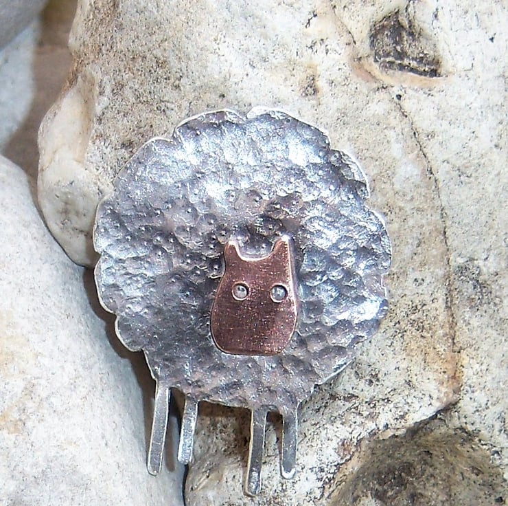 Sheep brooch in sterling silver and copper - Folksy