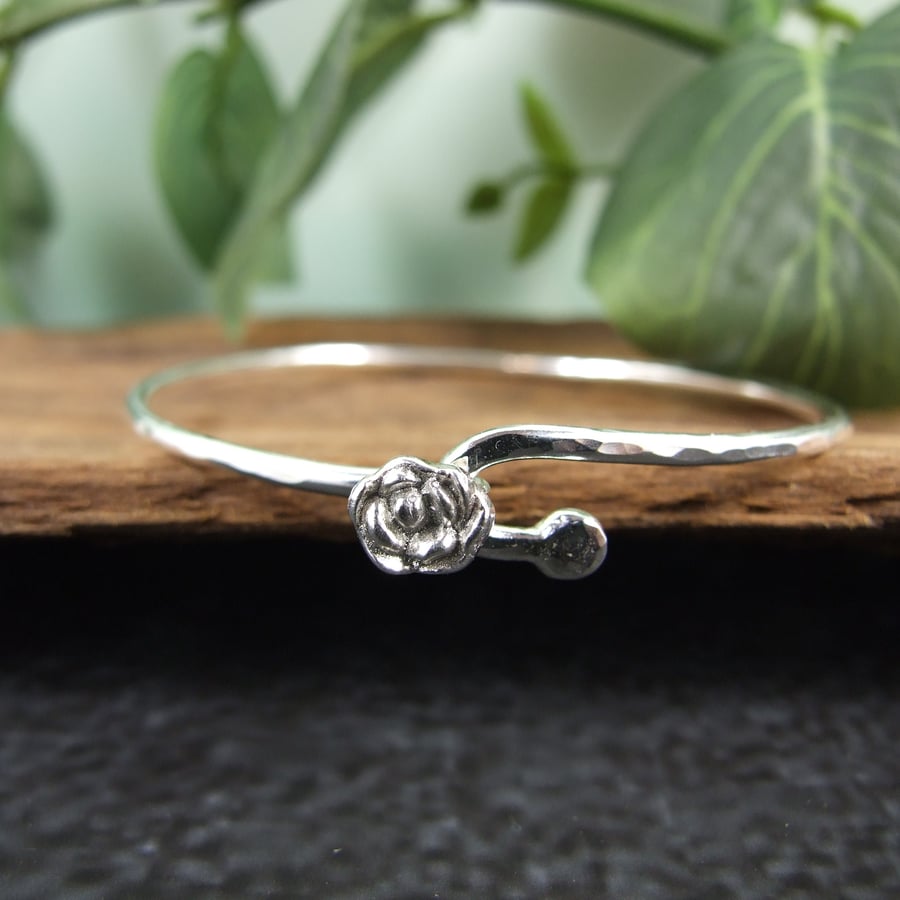 Sterling Silver Tension Bangle with Flower Moti... - Folksy