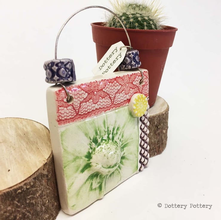 Small decorative ceramic tile with handmade bea... - Folksy