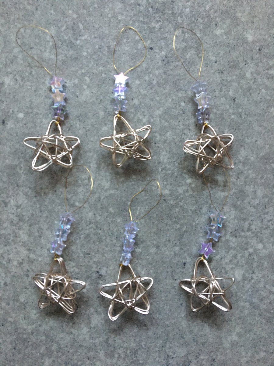 6 Handmade Wire Star Gold Christmas Tree Decora... - Folksy