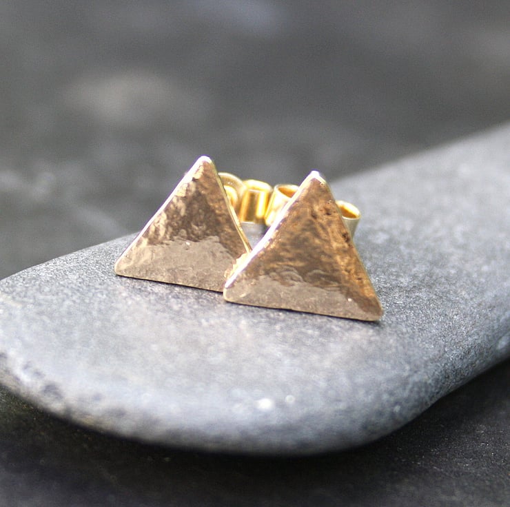 Gold triangle stud earrings 9ct - Folksy