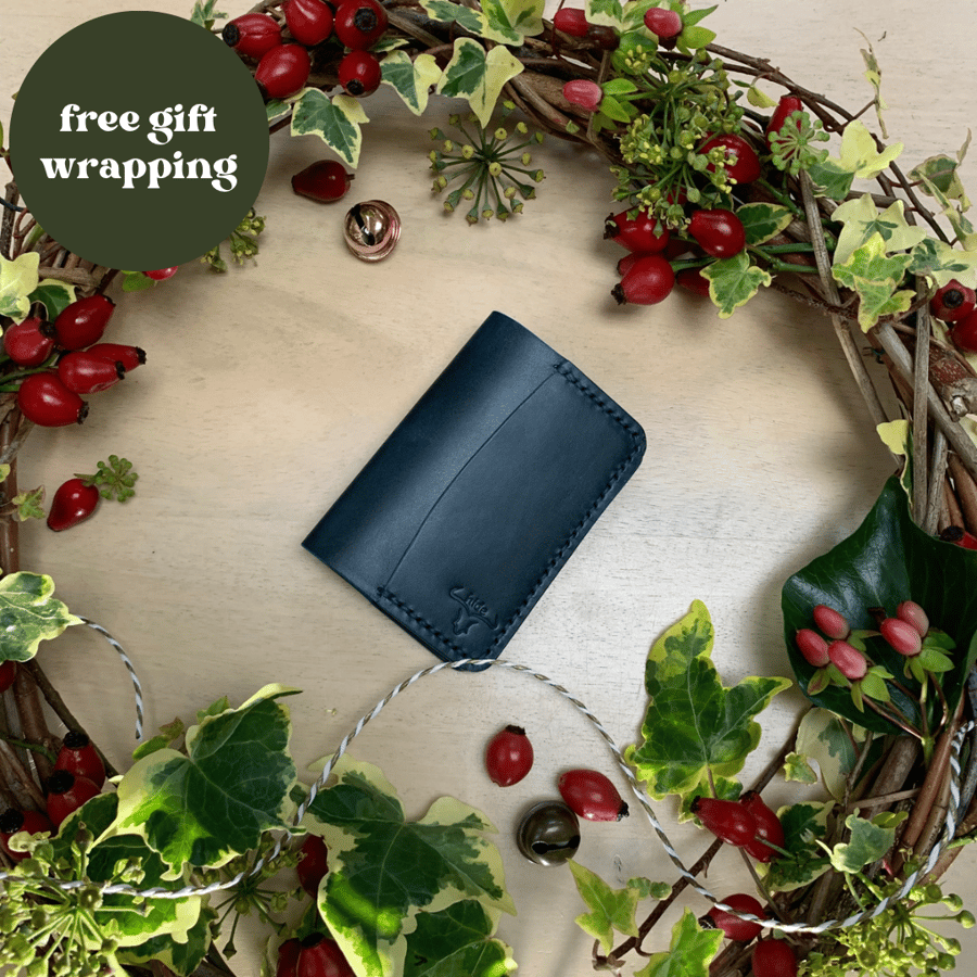 Leather wallet handmade blue bifold lightweight... - Folksy