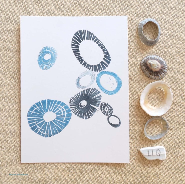 OOAK monoprint seaside sea shells modern contem... - Folksy