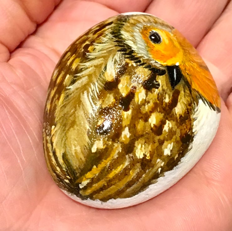 Robin hand painted pebble garden rock art wildl... - Folksy