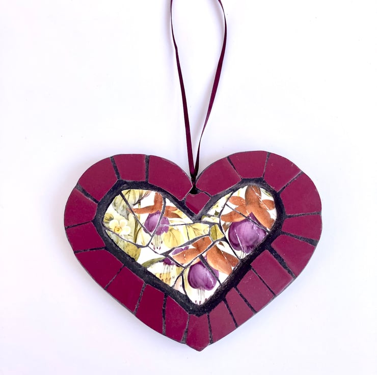 Fuschia Pattern Heart Mosaic - Floral Handmade ... - Folksy