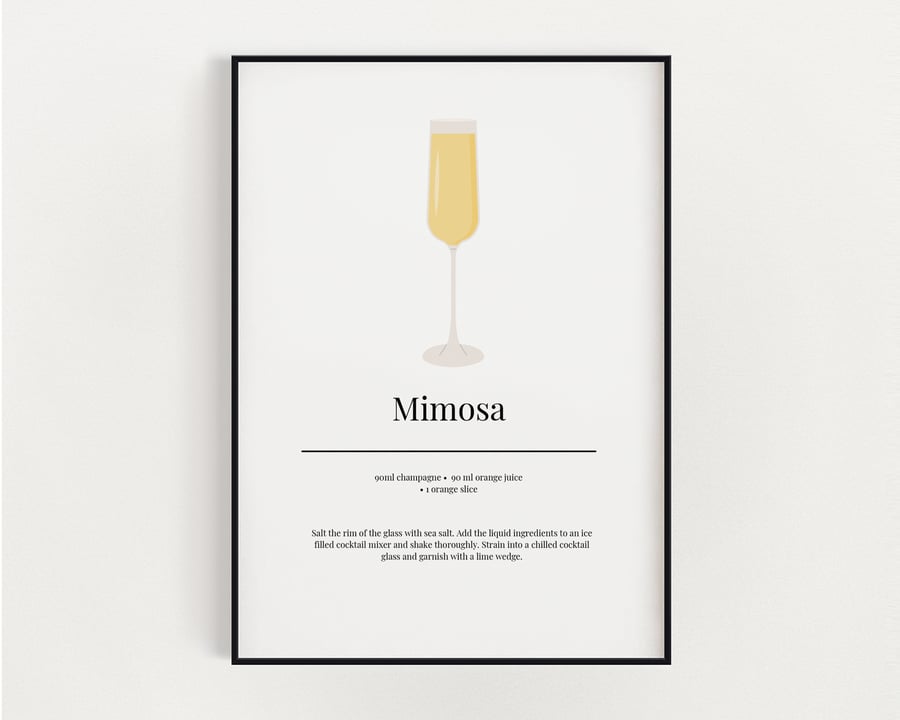 MIMOSA COCKTAIL WALL ART PRINT - Folksy
