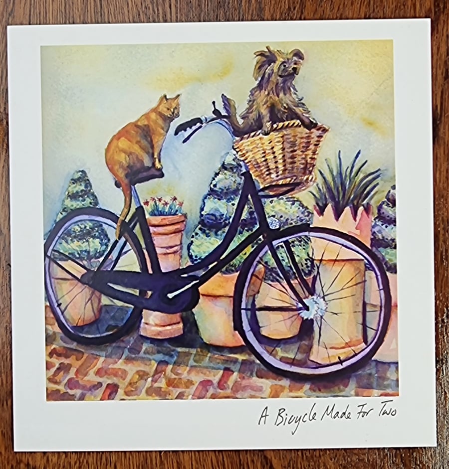 A bicycle made for two, cat, dog, greeting card - Folksy