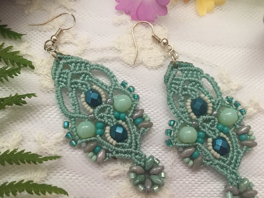 Beautiful Delicate Macrame pastel green beaded ... - Folksy