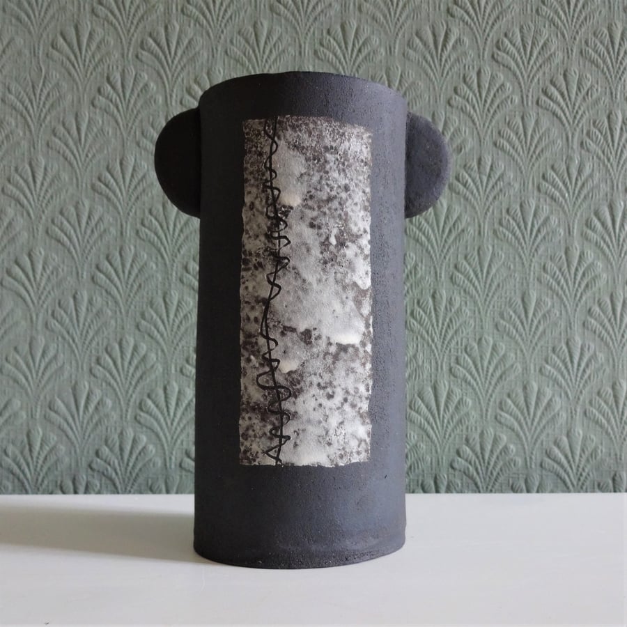 Handmade ceramic vase, matt black, modern abstr... - Folksy