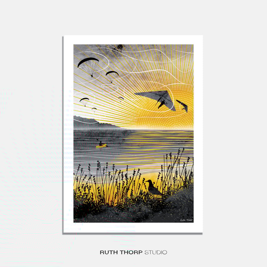 Sunset Flight Illustrated Art Print - Folksy