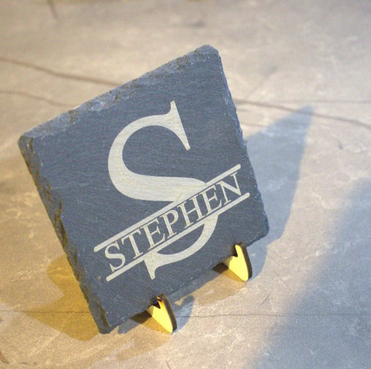 Rustic custom name Laser engraved Slate Coaster - Folksy
