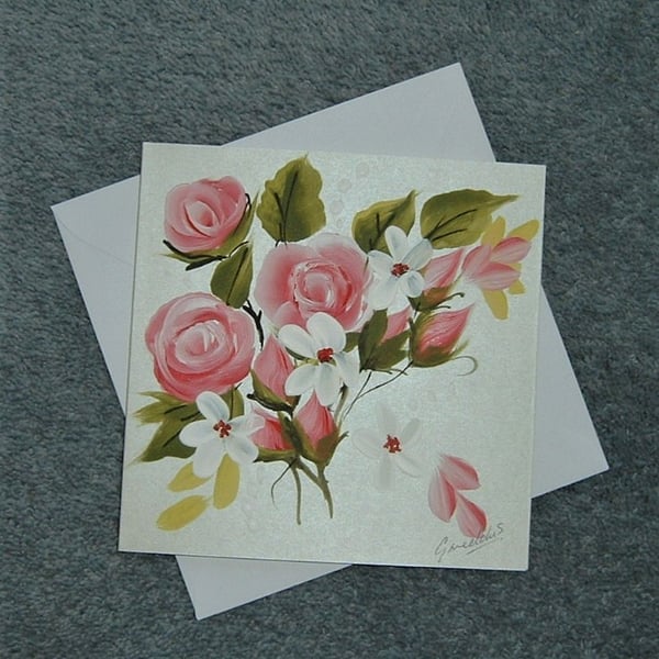 Hand painted roses all occasion greetings card ... - Folksy