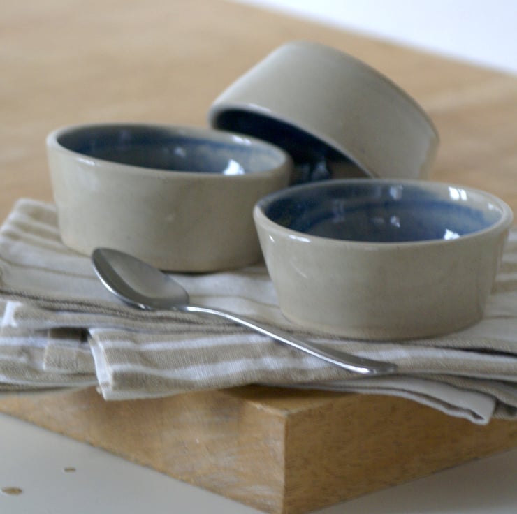 Handmade Stoneware Tapas Bowls with blue wave s... - Folksy