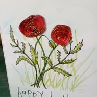 Poppy birthday card - Folksy
