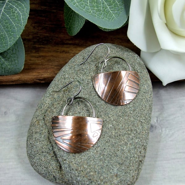 Earrings, Sterling Silver and Patterned Copper ... - Folksy
