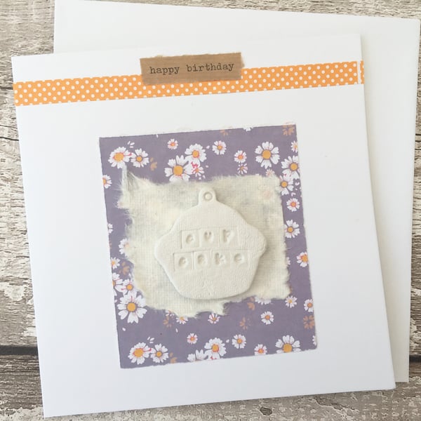 Happy Birthday card, air dry clay cup cake desi... - Folksy